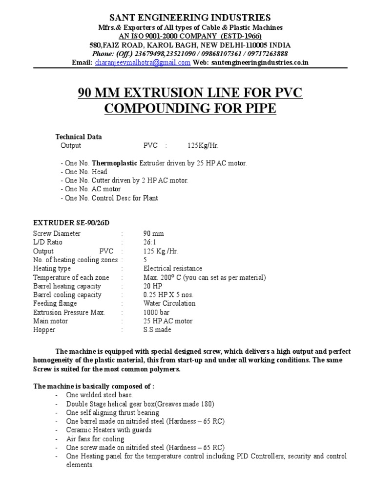 90 MM PVC Compounding Dana | PDF | Extrusion | Hvac