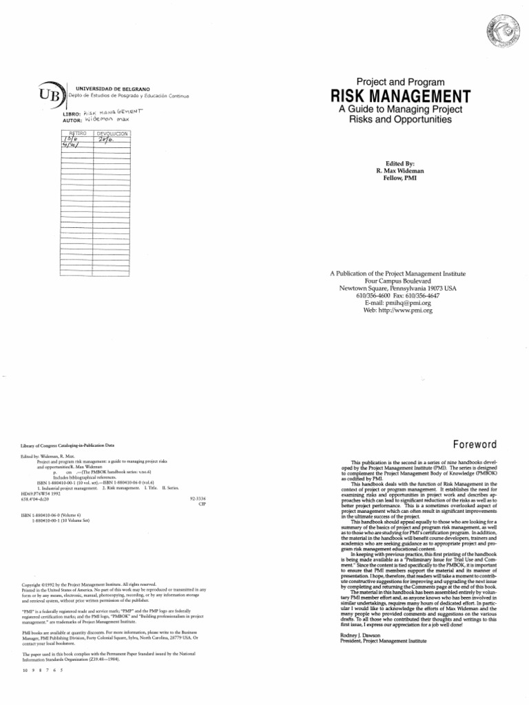 R. Max Wideman - Project and Program Risk Management - A Guide To ...