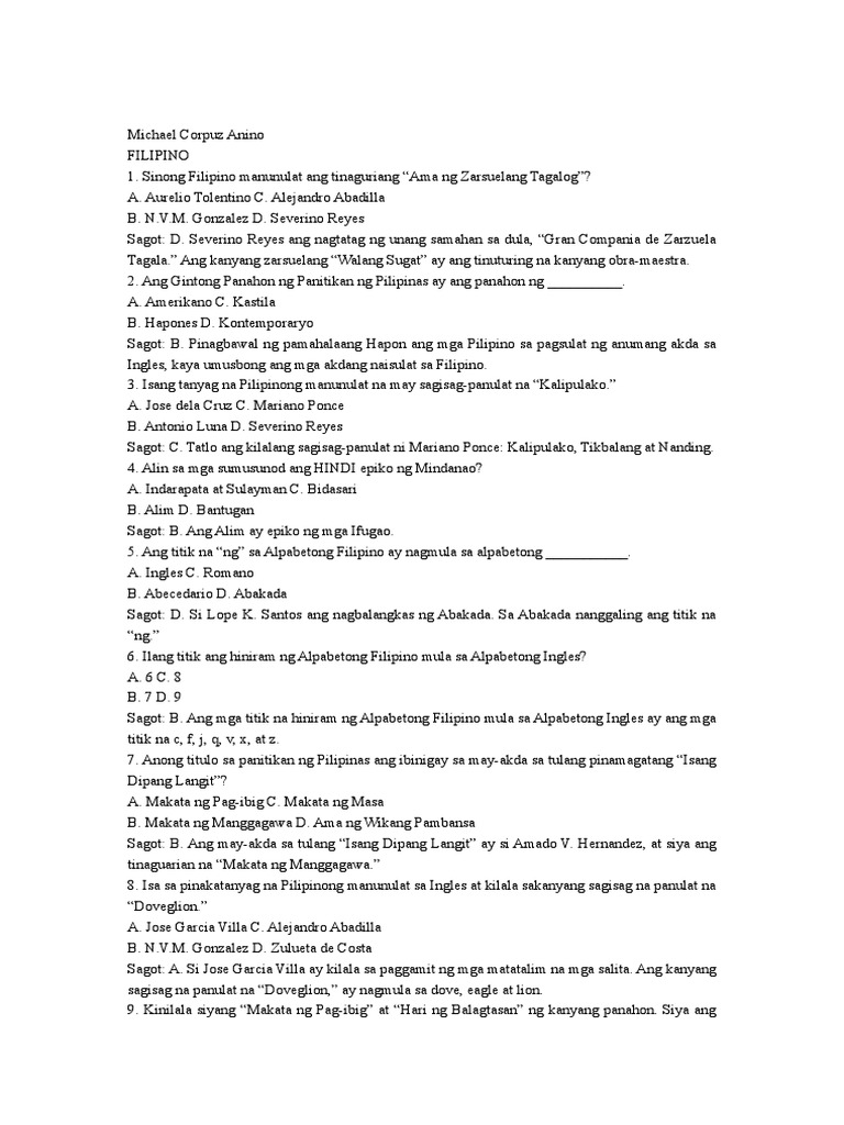 Filipino General Tanong | PDF