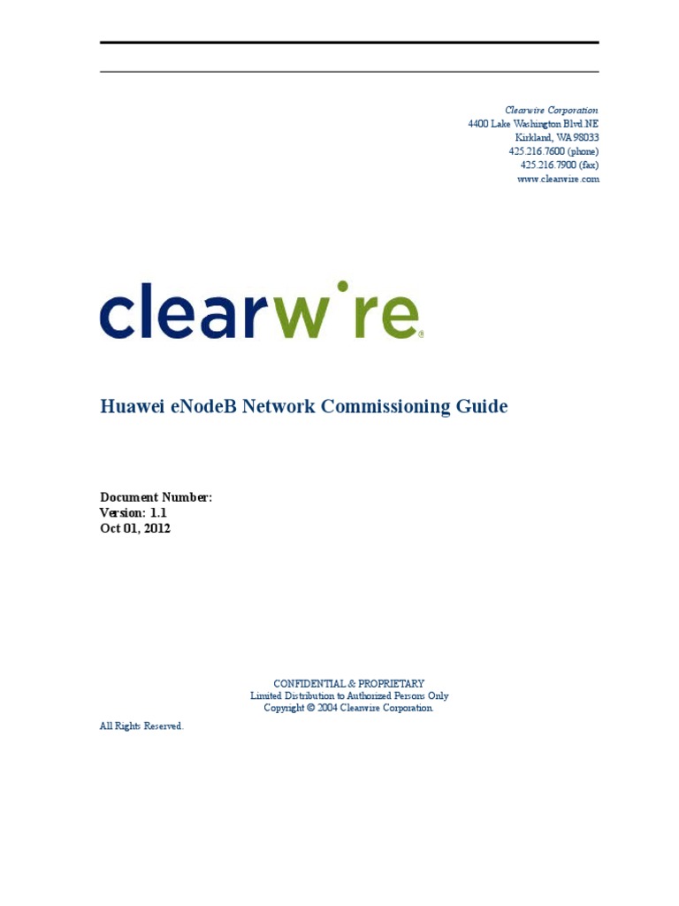 Huawei Enodeb Network Commissioning Guide: Document Number: Oct 01 ...