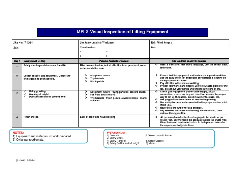 JSA of MPI Inspection | PDF | Personal Protective Equipment | Safety