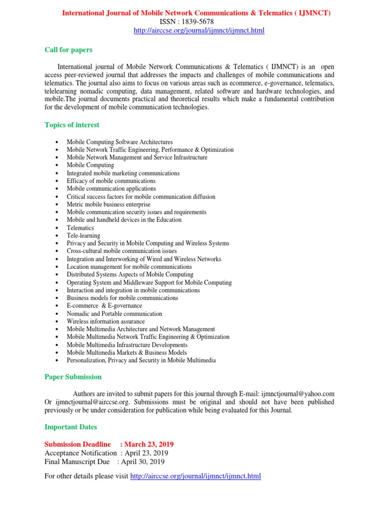 International Journal of Mobile Network Communications & Telematics (IJMNCT) | PDF | Mobile ...
