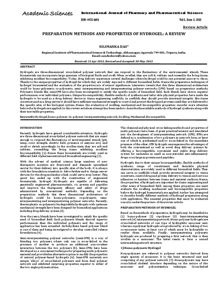 Preparation Methods and Properties of Hydrogel | Download Free PDF ...