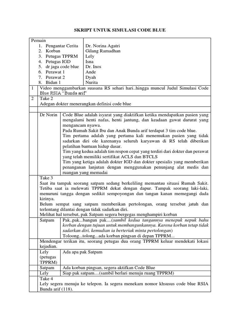 Skript Untuk Simulasi Code Blue | PDF