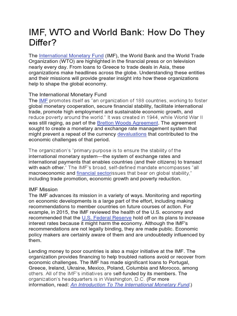 Differences of WTO IMF and World Bank | PDF | International Monetary ...