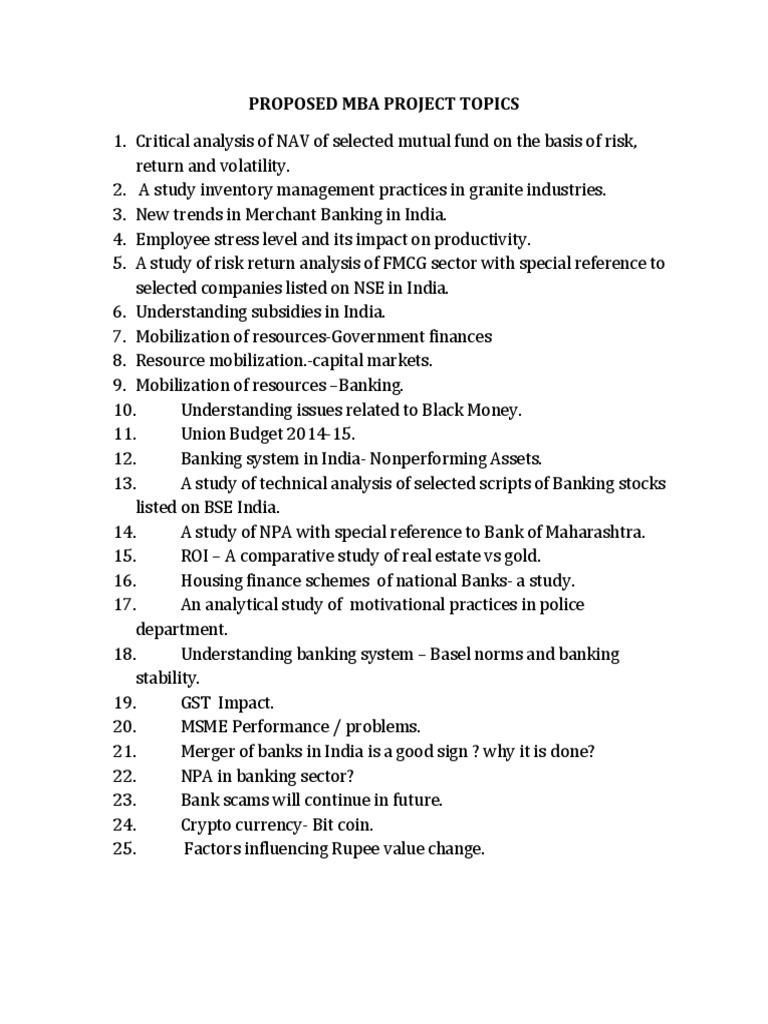 Proposed Mba Project Topics | PDF