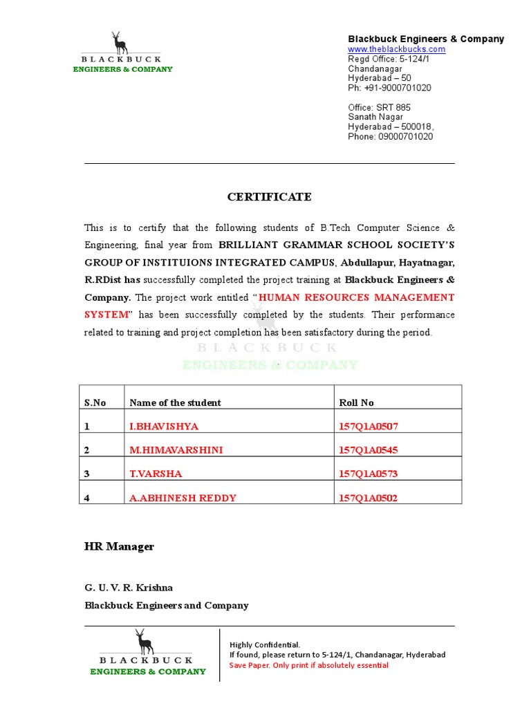 Certificate: Human Resources Management System | PDF
