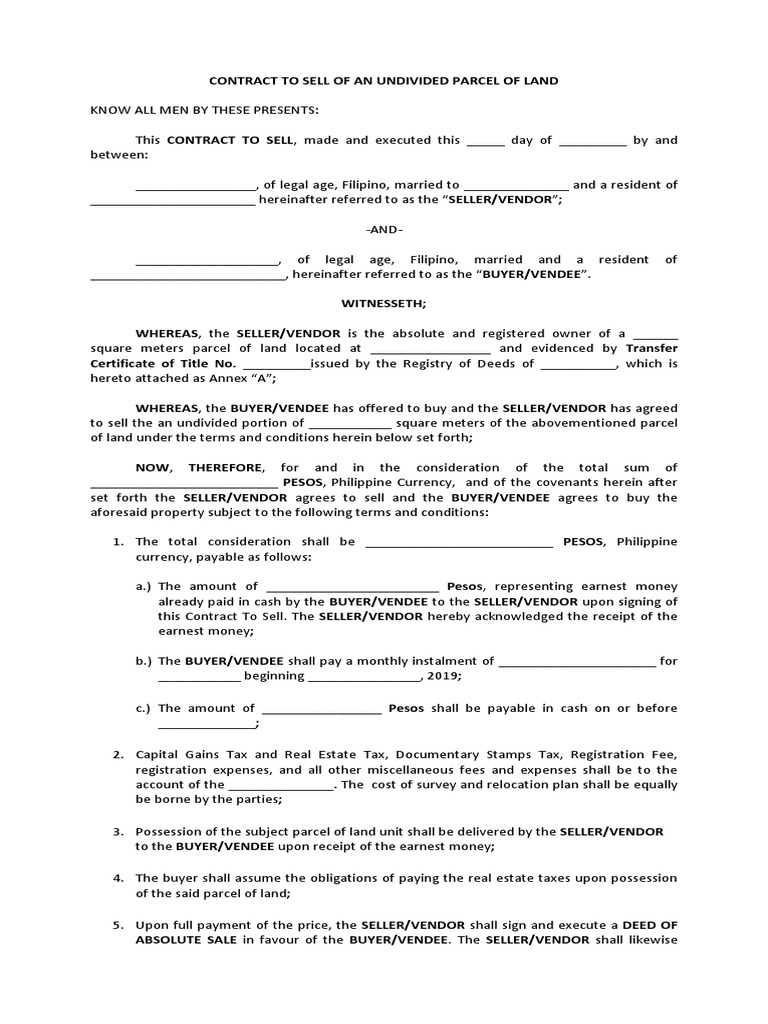 Contract to Sell Undivided Land Sample | PDF | Inheritance Tax | Taxes