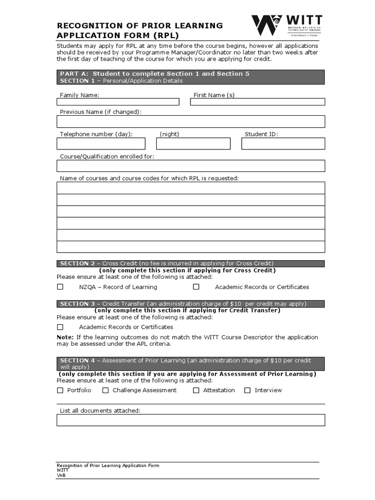 RPL Application Form 4 | Behavior Modification | Cognition