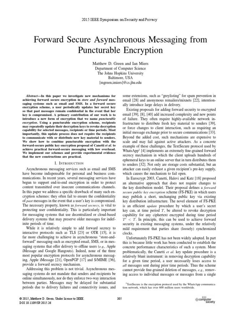 Forward Secure Asynchronous Messaging From Puncturable Encryption | PDF ...