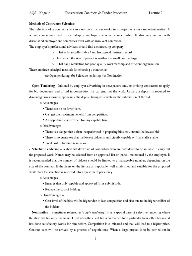 Methods of Contractor Selection PDF | PDF | Construction Bidding ...