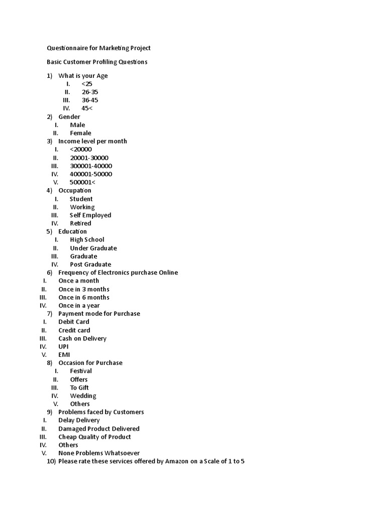 Questionnaire For Marketing Project | PDF | Career & Growth