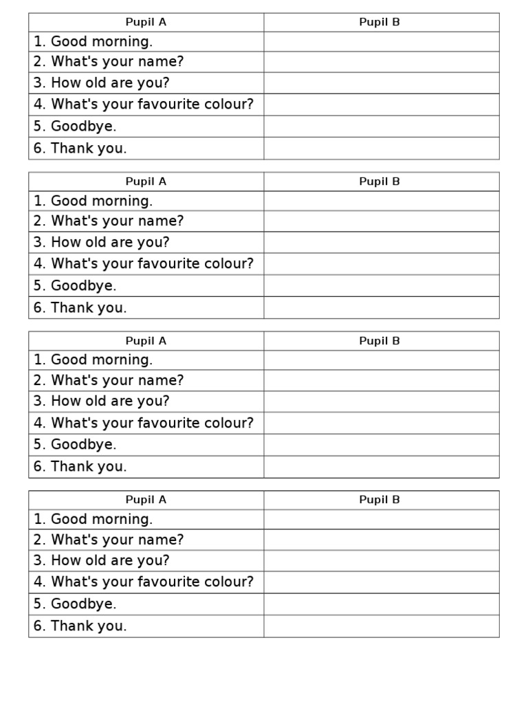 Greeting Exercises Y1 | PDF