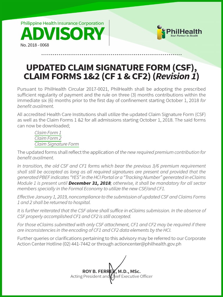 Updated Claim Signature Form (CSF), CLAIM FORMS 1&2 (CF 1 & CF2 ...
