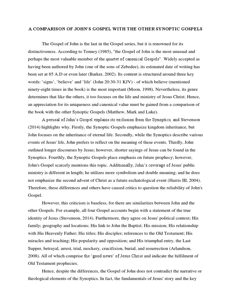 Comparison of The Synoptic Gospels With The Book of John | PDF | Gospel ...