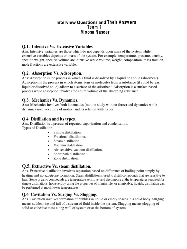 Interview Questions and Their Answers Team 1 Moosa Naseer: Q.1 ...