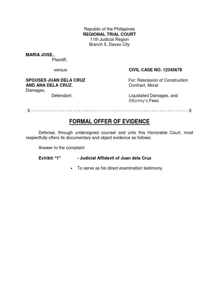 Legal Forms Offer of Evidence | PDF