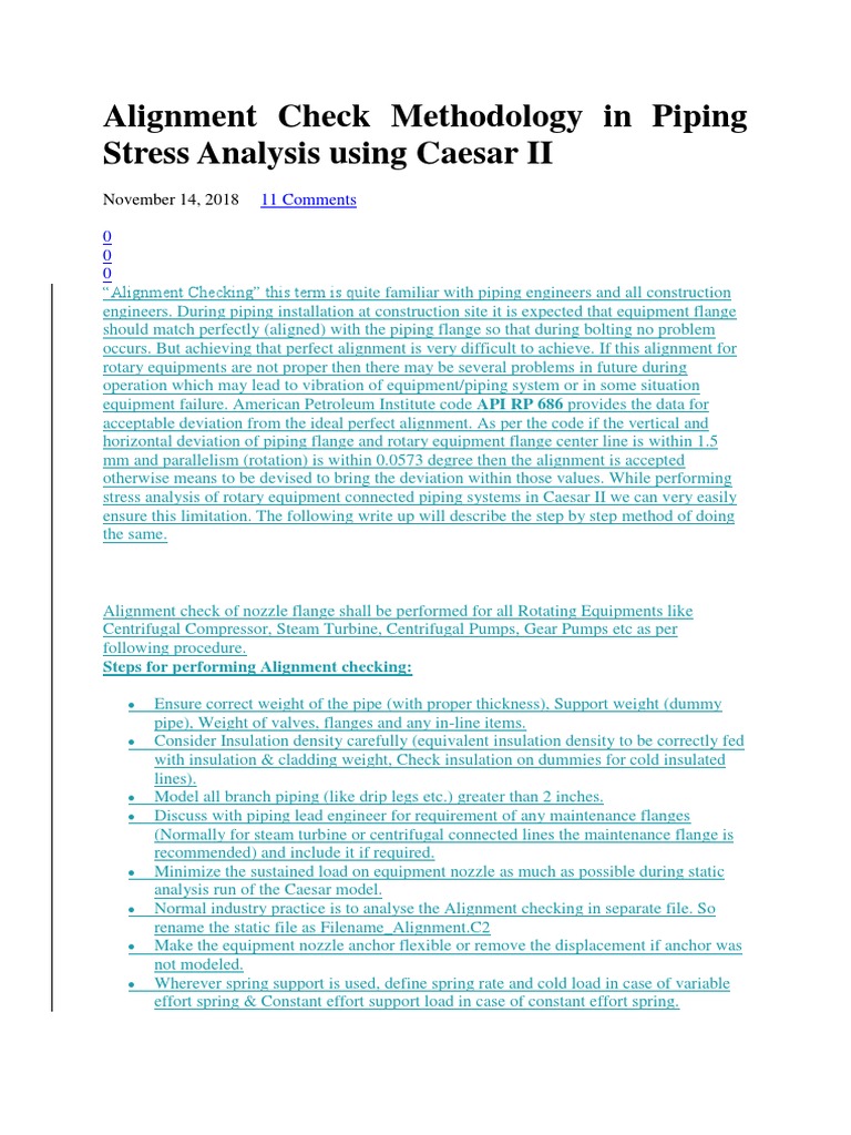 Alignment Check Methodology in Piping Stress Analysis Using Caesar II ...