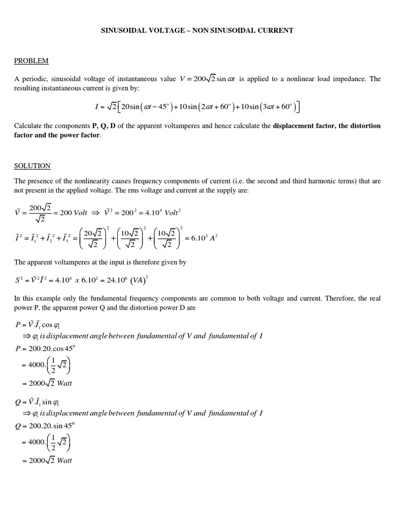 Analysis of a Non-Sinusoidal Current Caused by a Sinusoidal Voltage ...