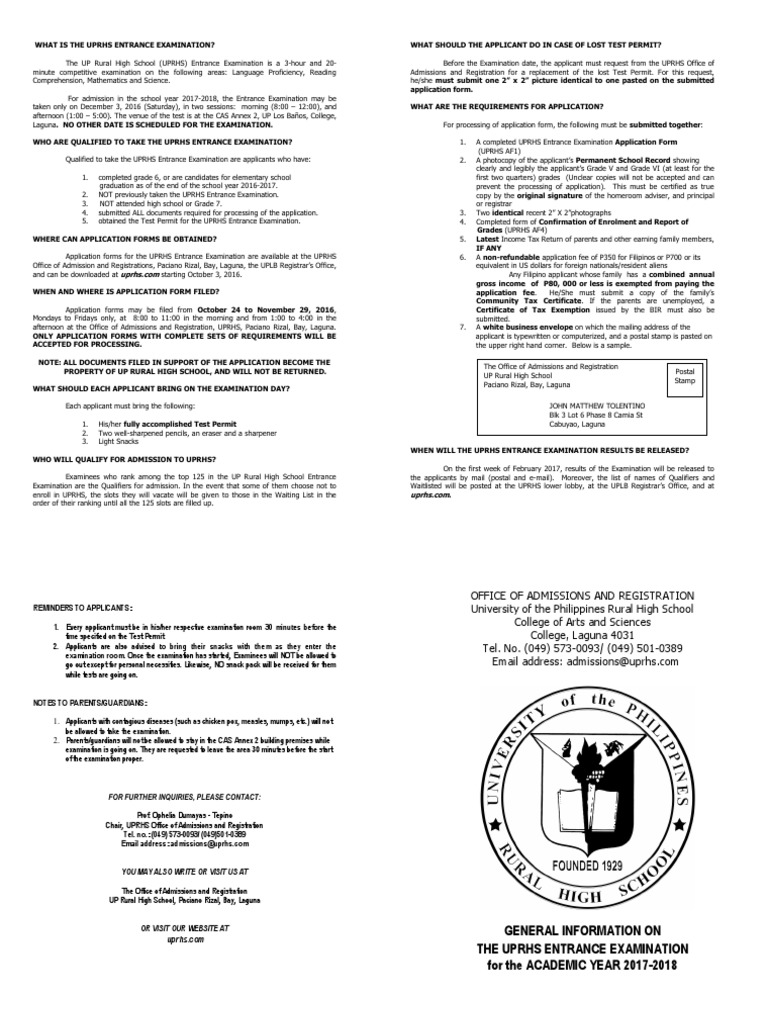UPRHS Entrance Exam Details 2017-2018 | PDF | University And College ...