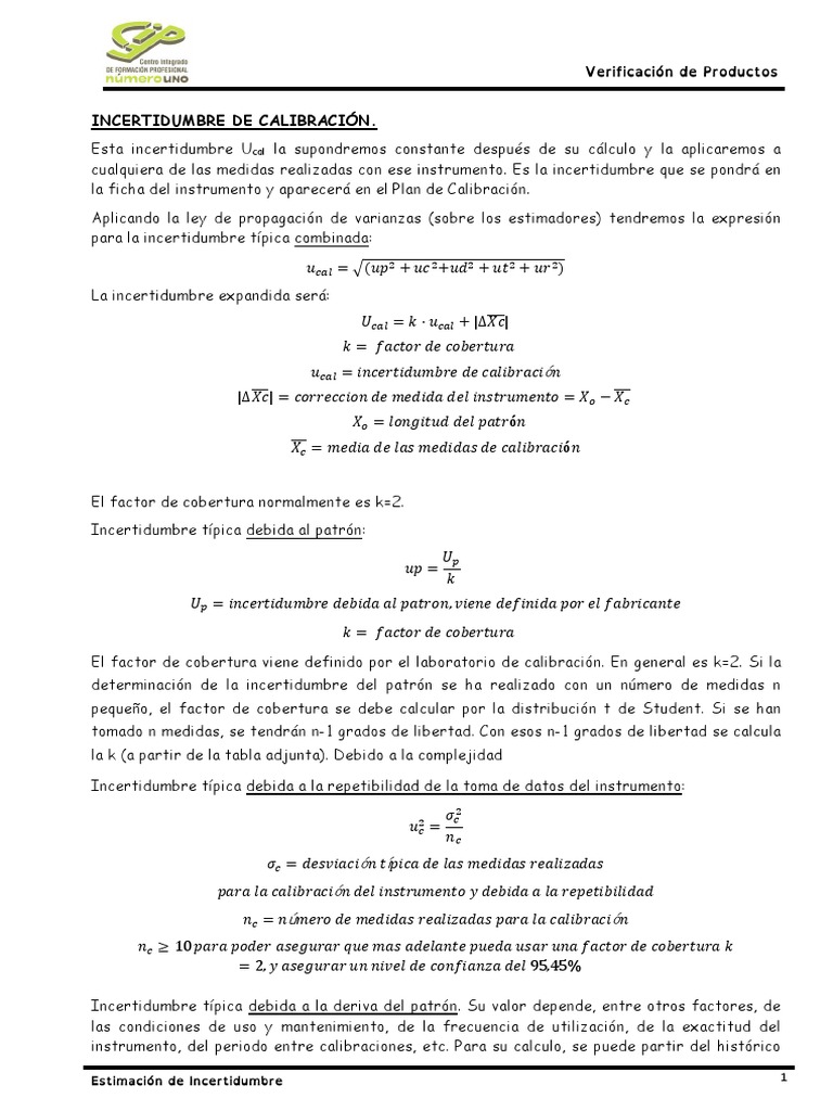 Calculo de Incertidumbre para SFP2 PDF | PDF | Calibración | Método ...