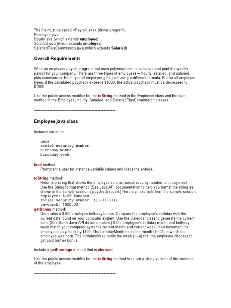 Overall Requirements: Tostring | PDF | Payroll | Paycheck