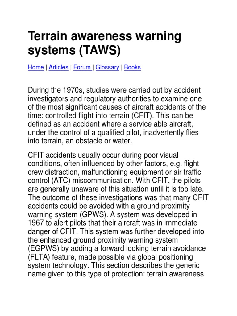 Terrain Awareness Warning Systems | PDF | Aerospace | Aircraft