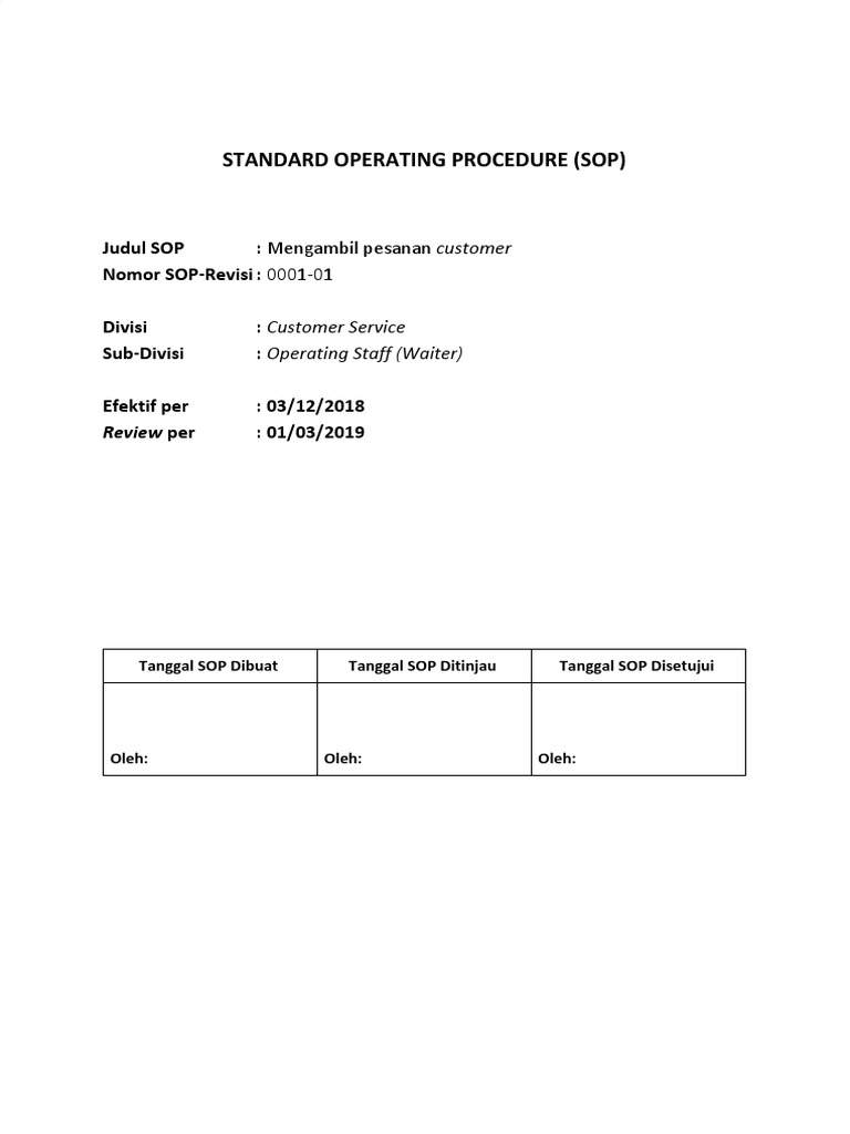 Contoh SOP Waiter Restoran | PDF