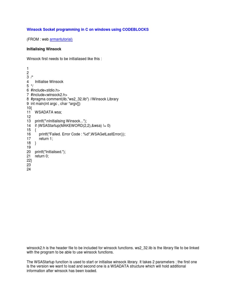 Winsock Socket Programming in C On Windows | PDF | Port (Computer Networking) | Network Socket