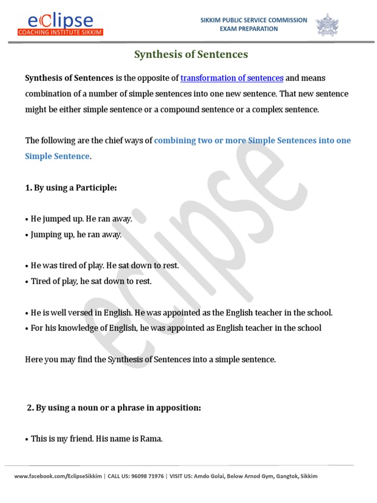 Synthesis of Sentences Is The Opposite of | PDF | Sentence (Linguistics ...