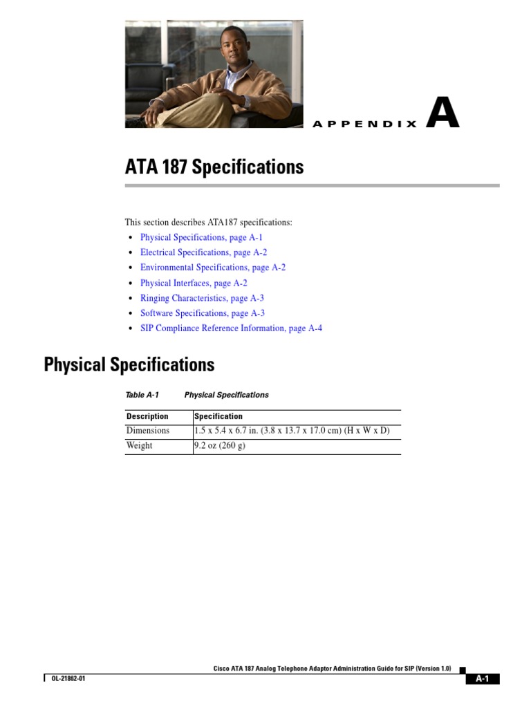 ATA 187 Specifications | PDF | Voice Over Ip | Telephone