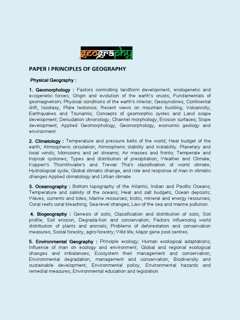 Geography Optionals Syllabus | PDF | Geomorphology | Agriculture