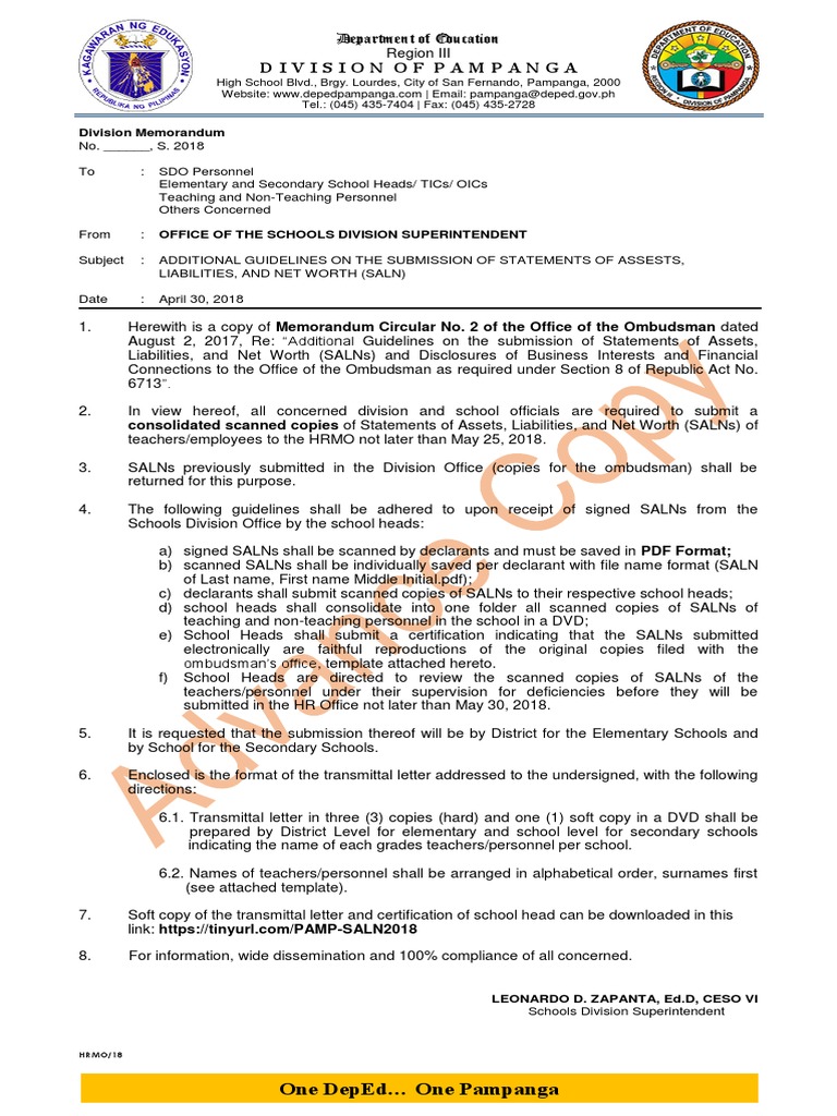 Additional Guidelines SALN Filing | PDF | Government Information ...