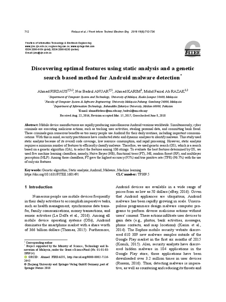 Discovering Optimal Features Using Static Analysis And A Genetic Search