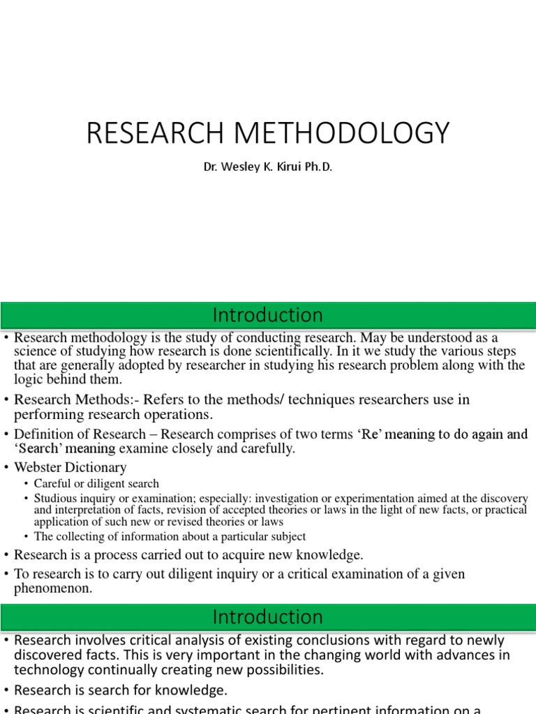 Research Methodology: Dr. Wesley K. Kirui PH.D | PDF | Statistics ...