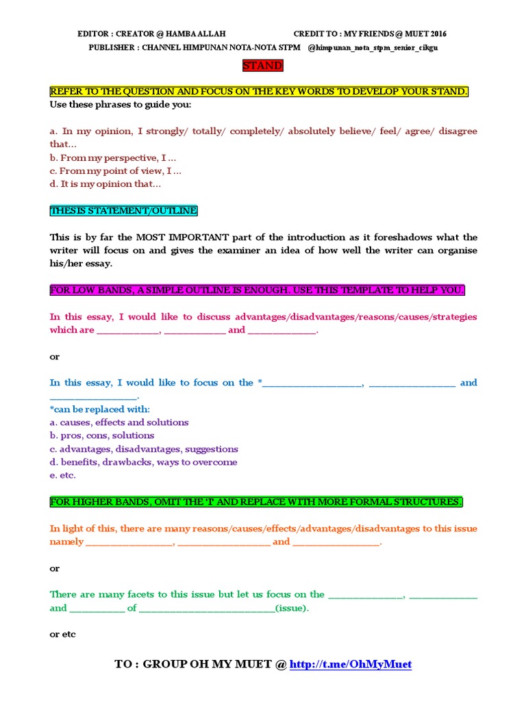 Muet Essay Guide | PDF