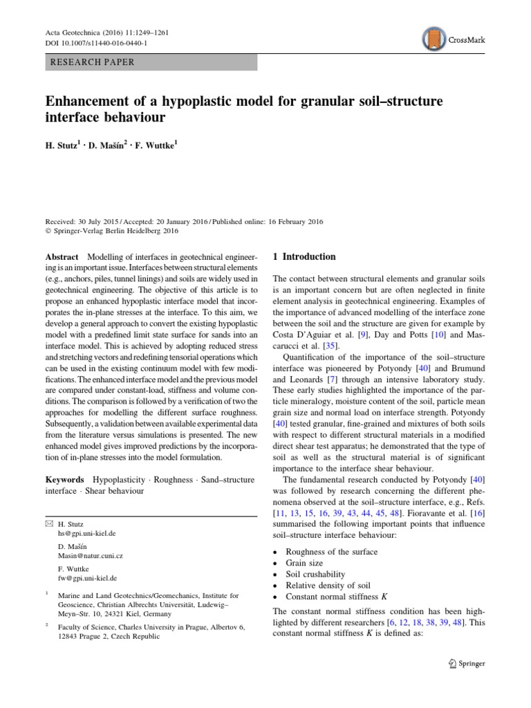 Enhancement of A Hypoplastic Model For Granular Soil-Structure Interface Behaviour | PDF ...