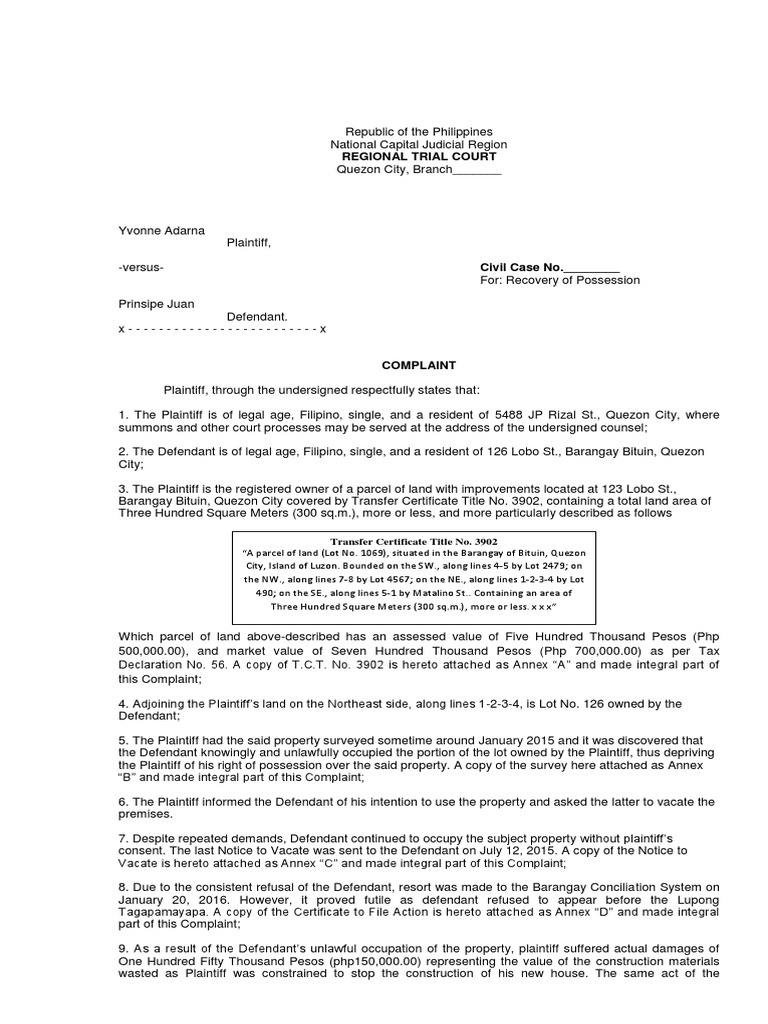 Accion Publiciana | PDF | Complaint | Lawsuit