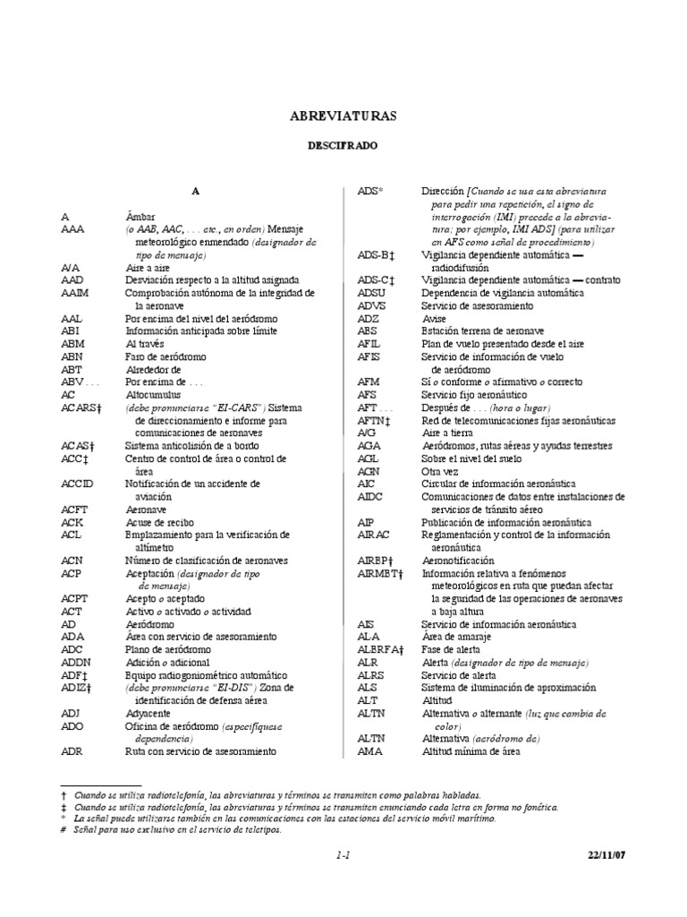 Abreviaturas y Codigos OACI Notams | Control de tráfico aéreo | Aeropuerto