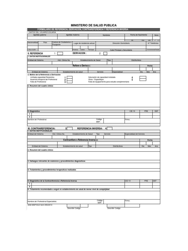 Form. 053 Formulario Referencia y Contrareferencia | PDF | Medicina CLINICA | Medicina