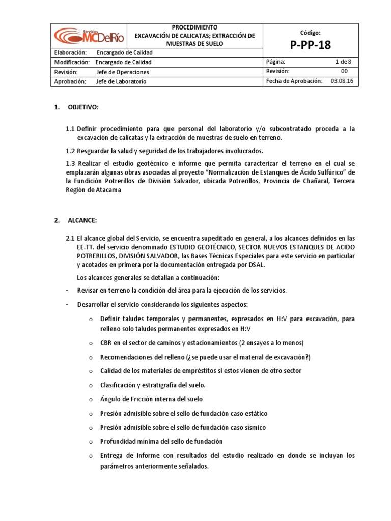 P-pp-18 Excavación de Calicatas Extracción de Muestras de Suelo Rev.00 ...