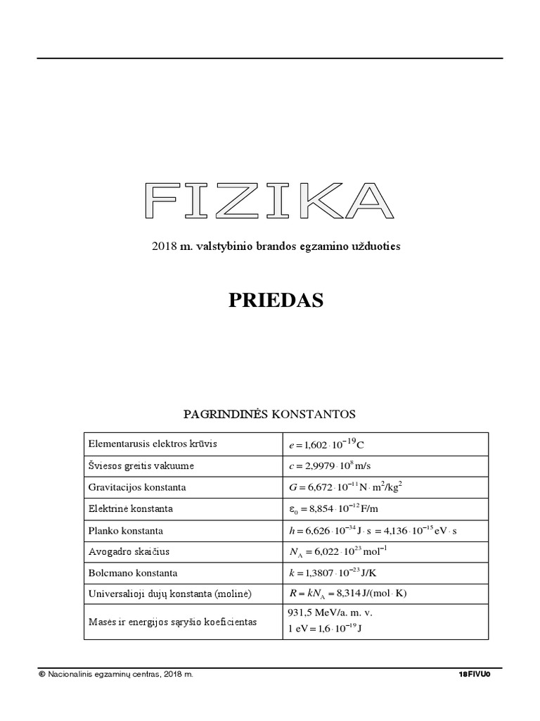 7420 Fizikos Vbe-1-2018 Priedas PDF | PDF
