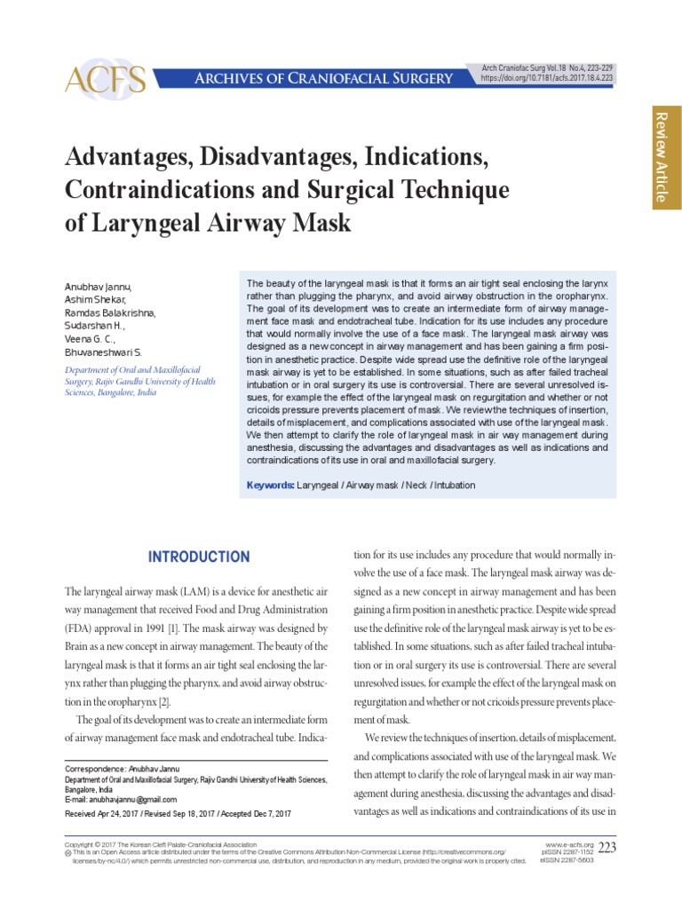 Advantages Disadvantages Indications Contraindications of LMA | PDF ...