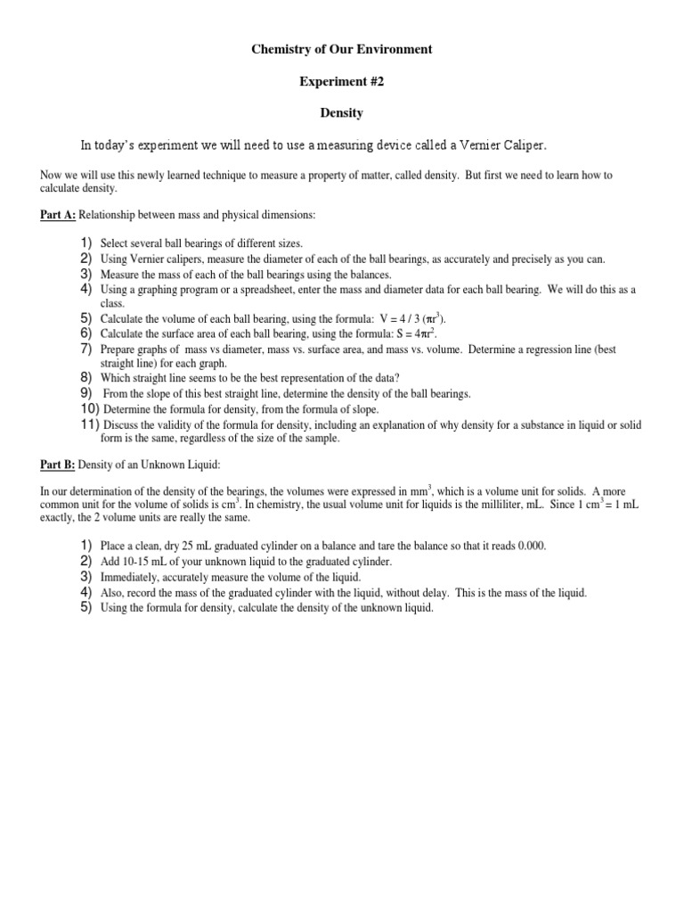 Measuring Density Determining The Relationship Between Mass Volume