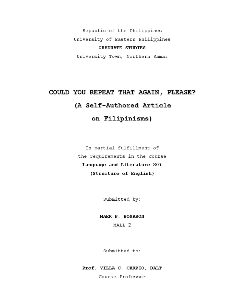 Article On Filipinism | PDF | English Language | Linguistics