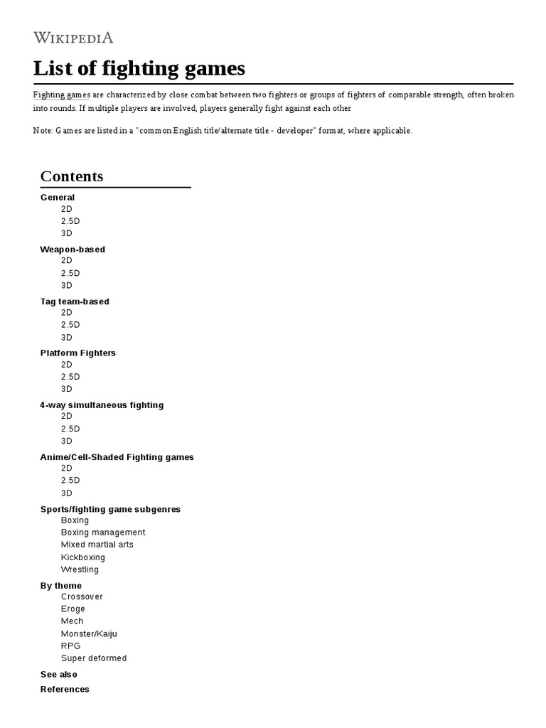 List of Fighting Games | PDF | Action Video Games | Video Games