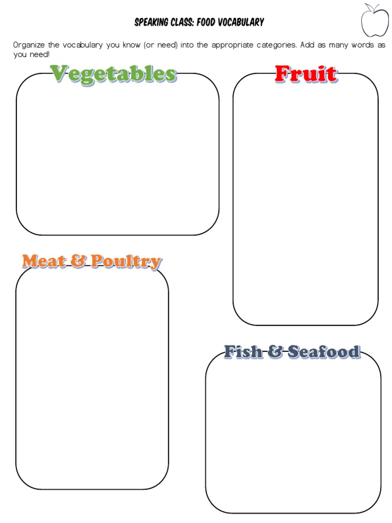 Speaking Class - Food Vocabulary Boxes | PDF