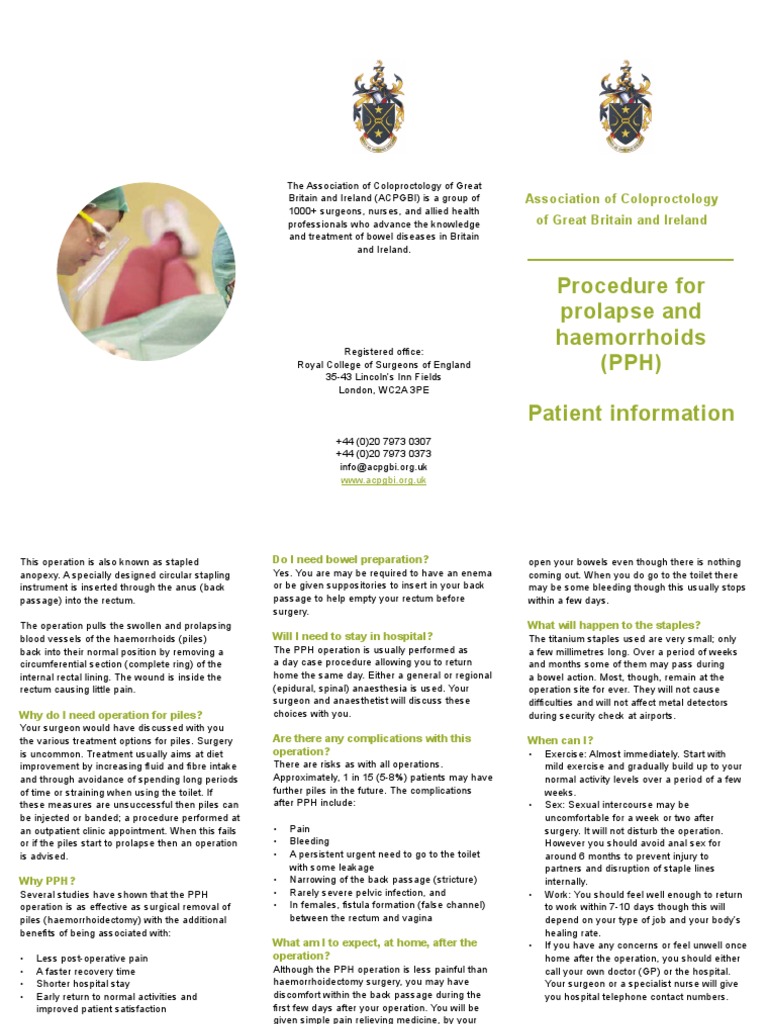 Procedure For Prolapse and Haemorrhoids (PPH) Patient Information | PDF ...