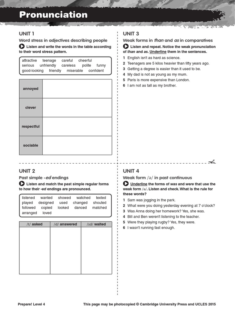 Prepare Level 4 Pronunication Tasks U1-20 PDF | PDF | Stress ...