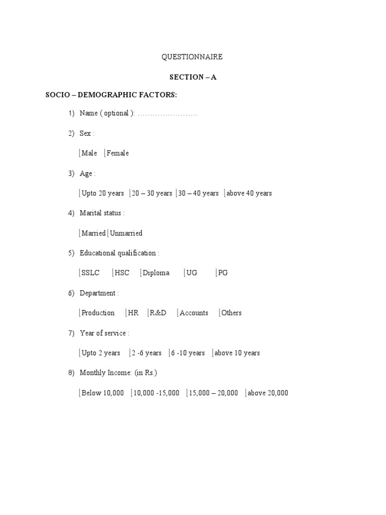 Performance Appraisal Questionnaire | PDF | Performance Appraisal ...